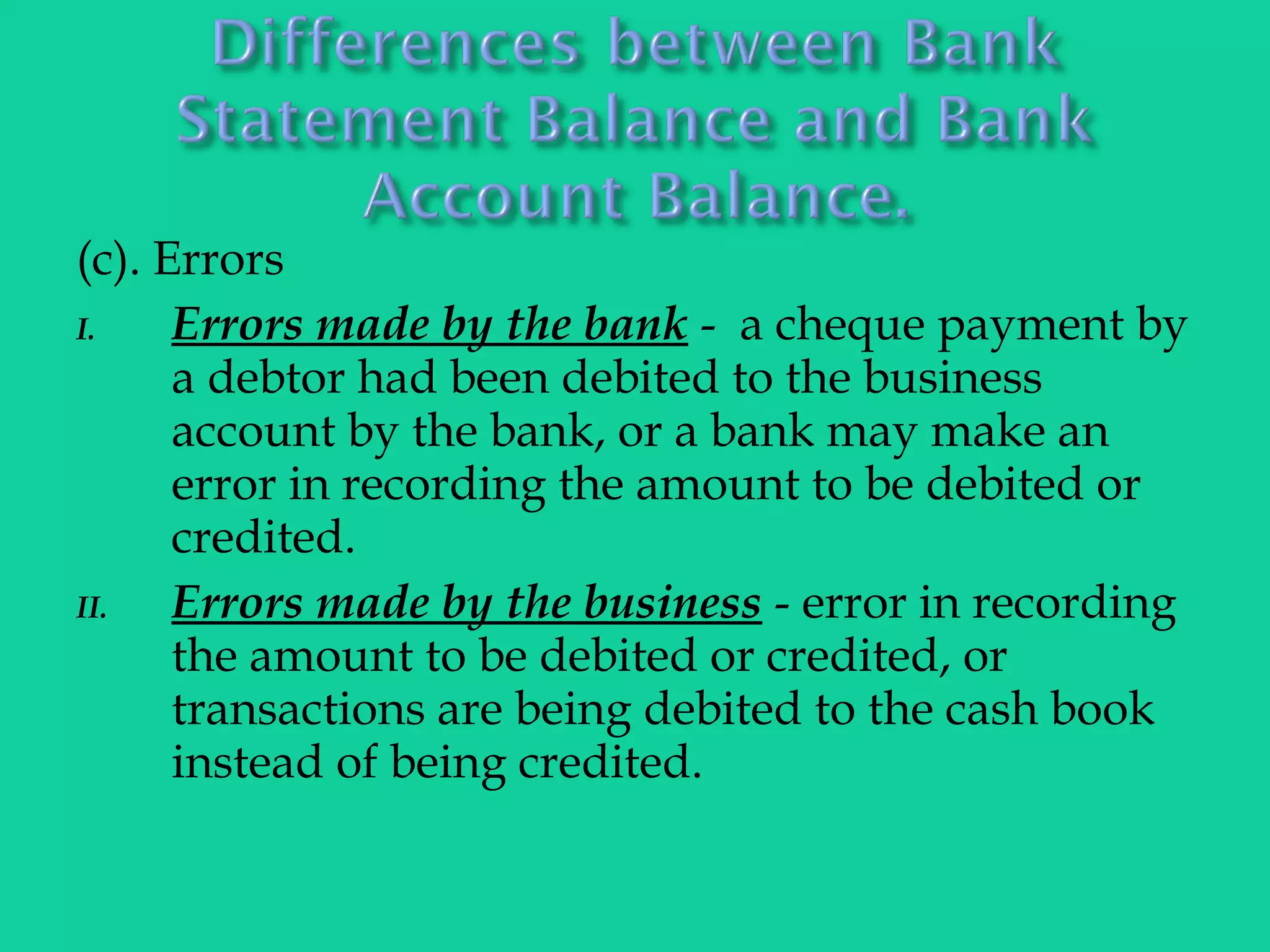 Bank Reconciliation Statement | PPT