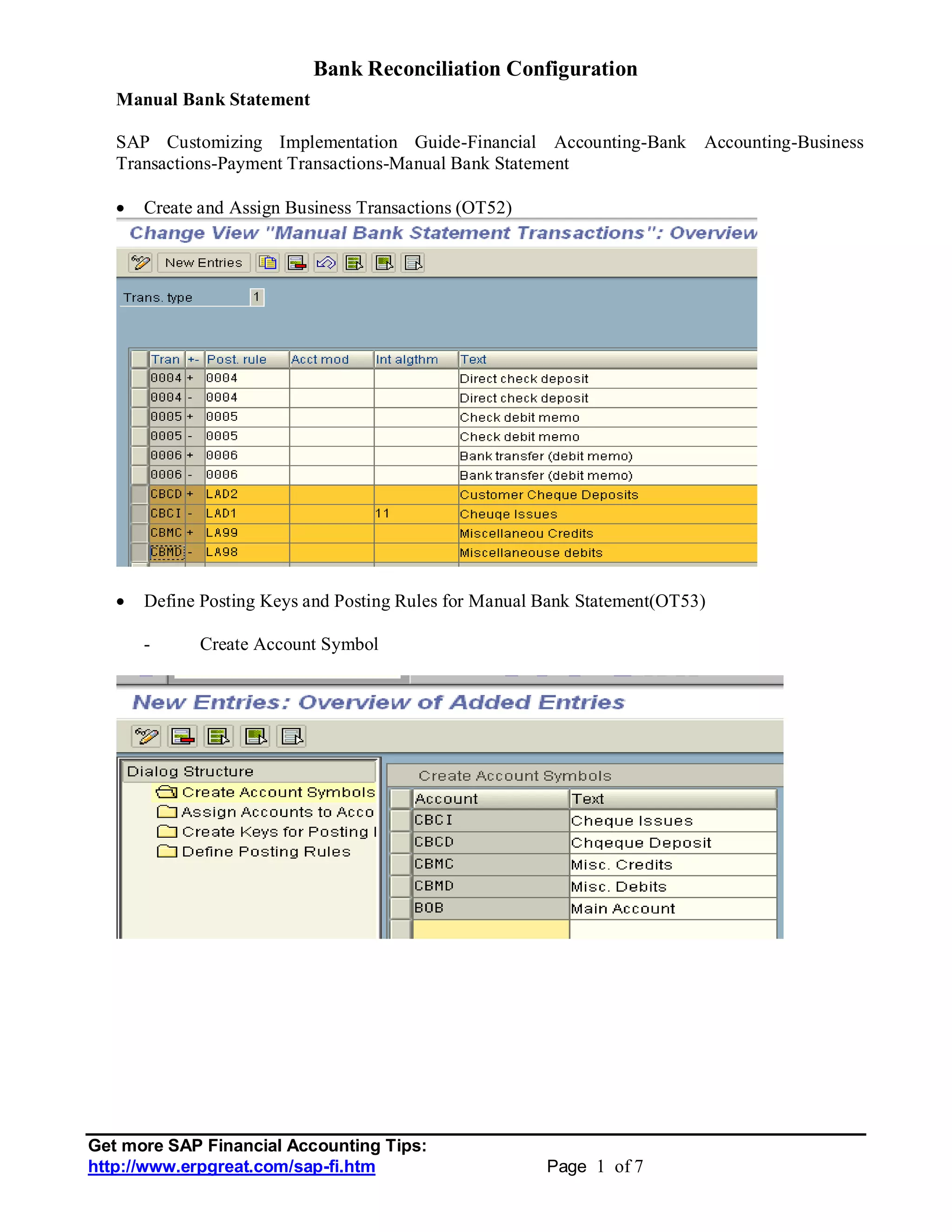 Bank reconciliation configuration sap Anilkumar chowdary | PDF