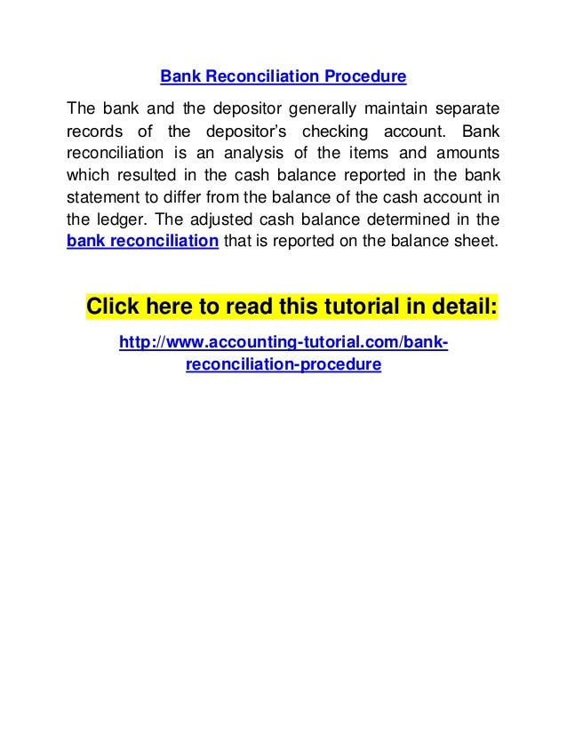 Bank reconciliation procedure
