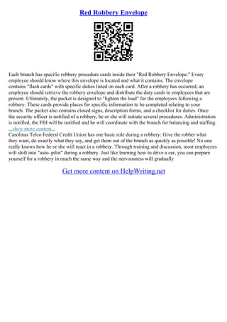 Bank Robbery Essay | PDF | Crime & Harmful Acts to Individuals, Society ...