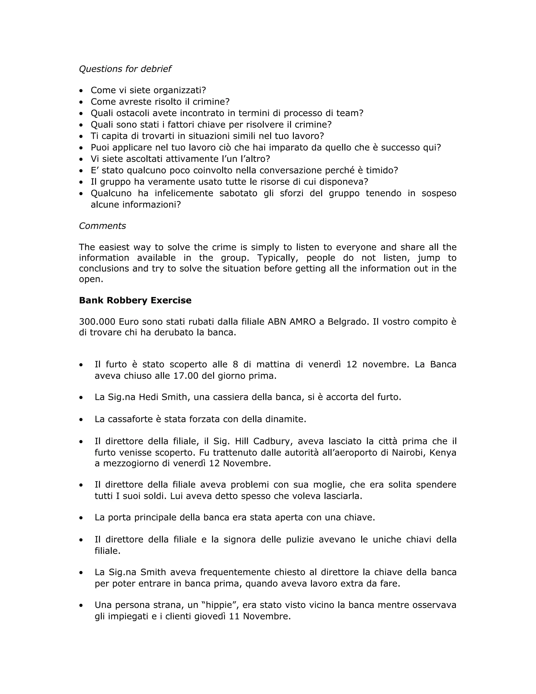 Bank robbery exercise revised | DOC