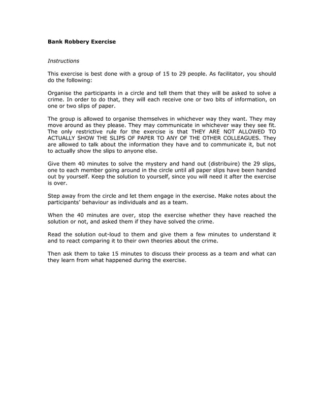 Bank robbery exercise revised | DOC