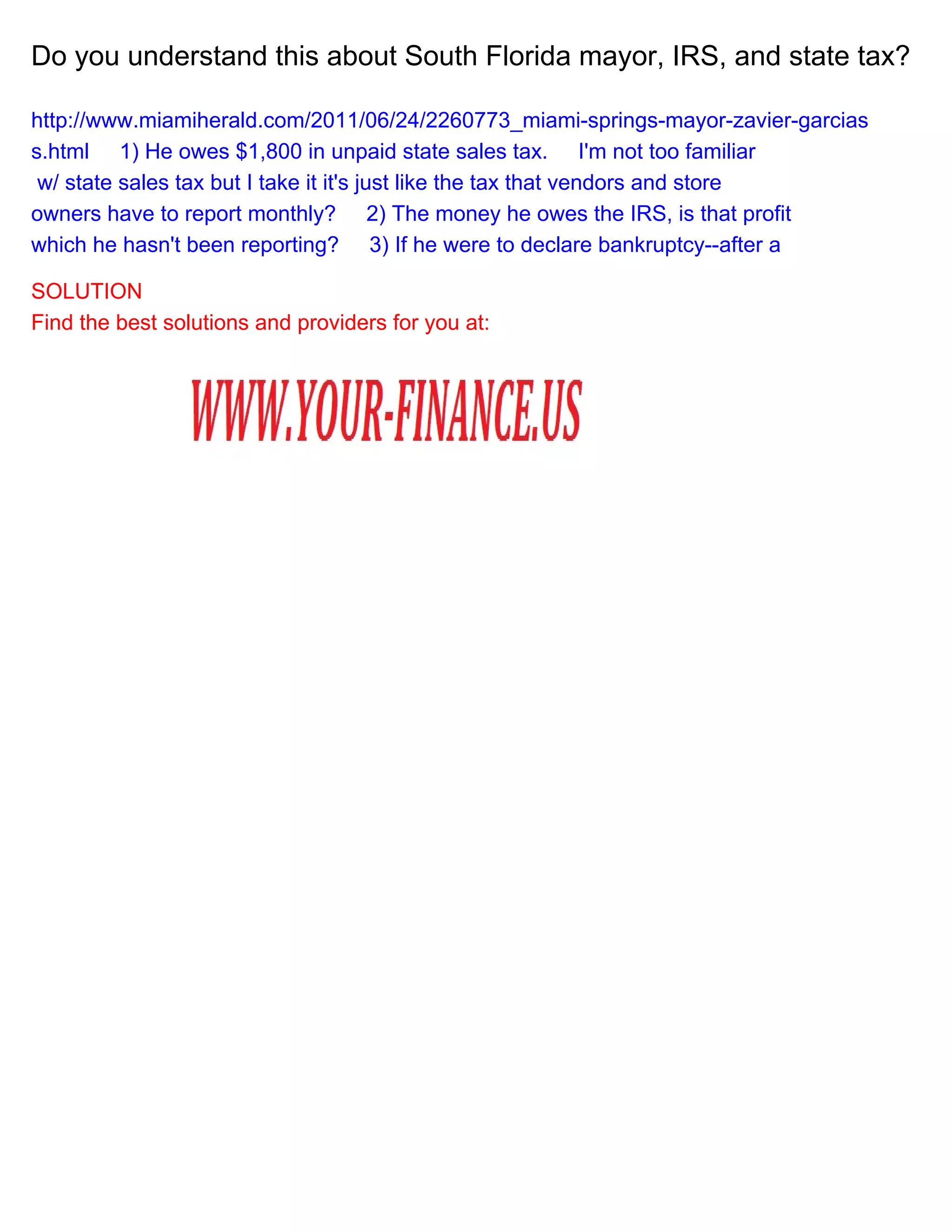 Do you understand this about South Florida mayor, IRS, and state tax? | PDF