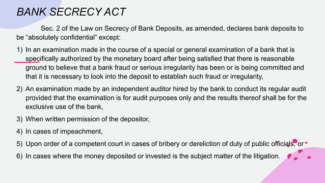 Bank Secrecy Act of the Philippines.pptx | Financial Regulation | Economy