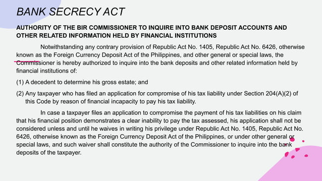 Bank Secrecy Act of the Philippines.pptx | Financial Regulation | Economy