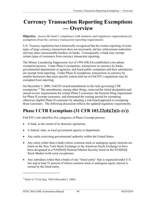 Currency Transaction Report Exemptions