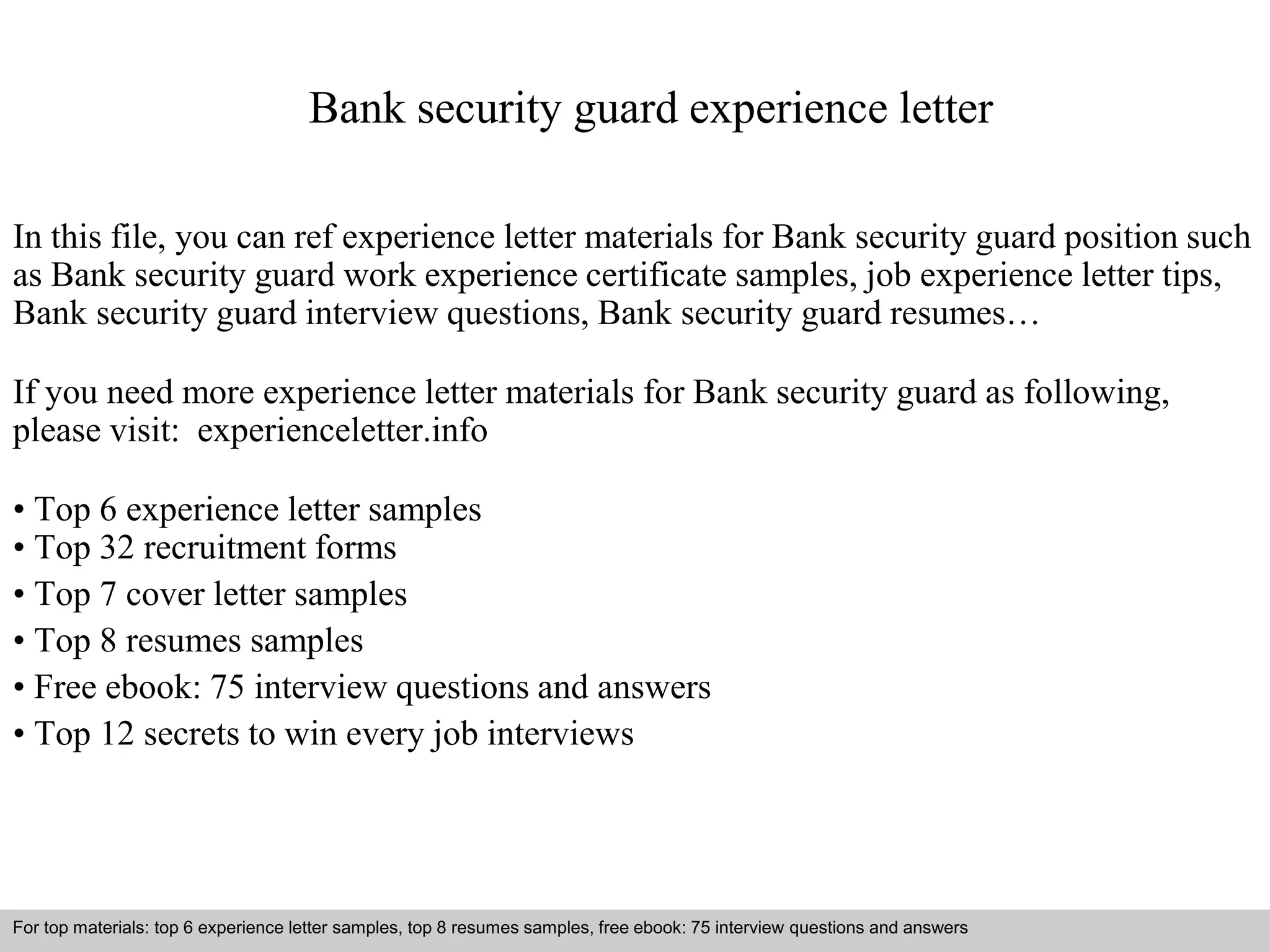 Bank security guard experience letter | PPT