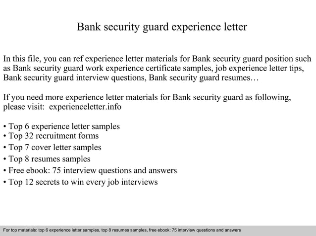 Bank security guard experience letter | PPT