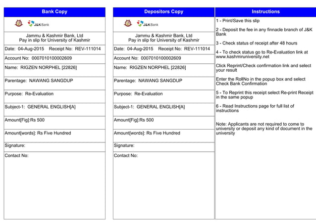 Bank slip (1) | PDF