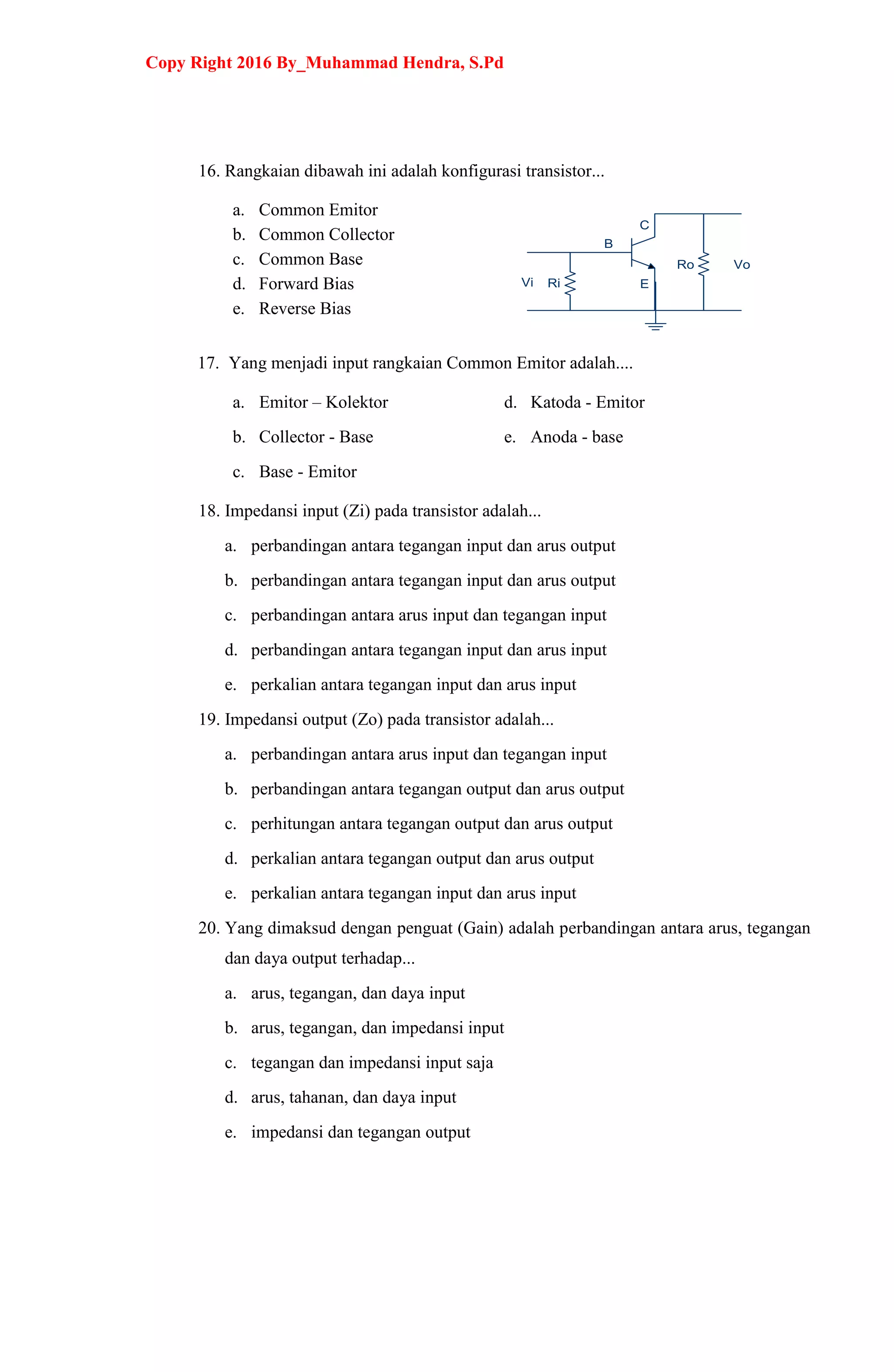 Bank Soal Materi Komponen Transistor | PDF