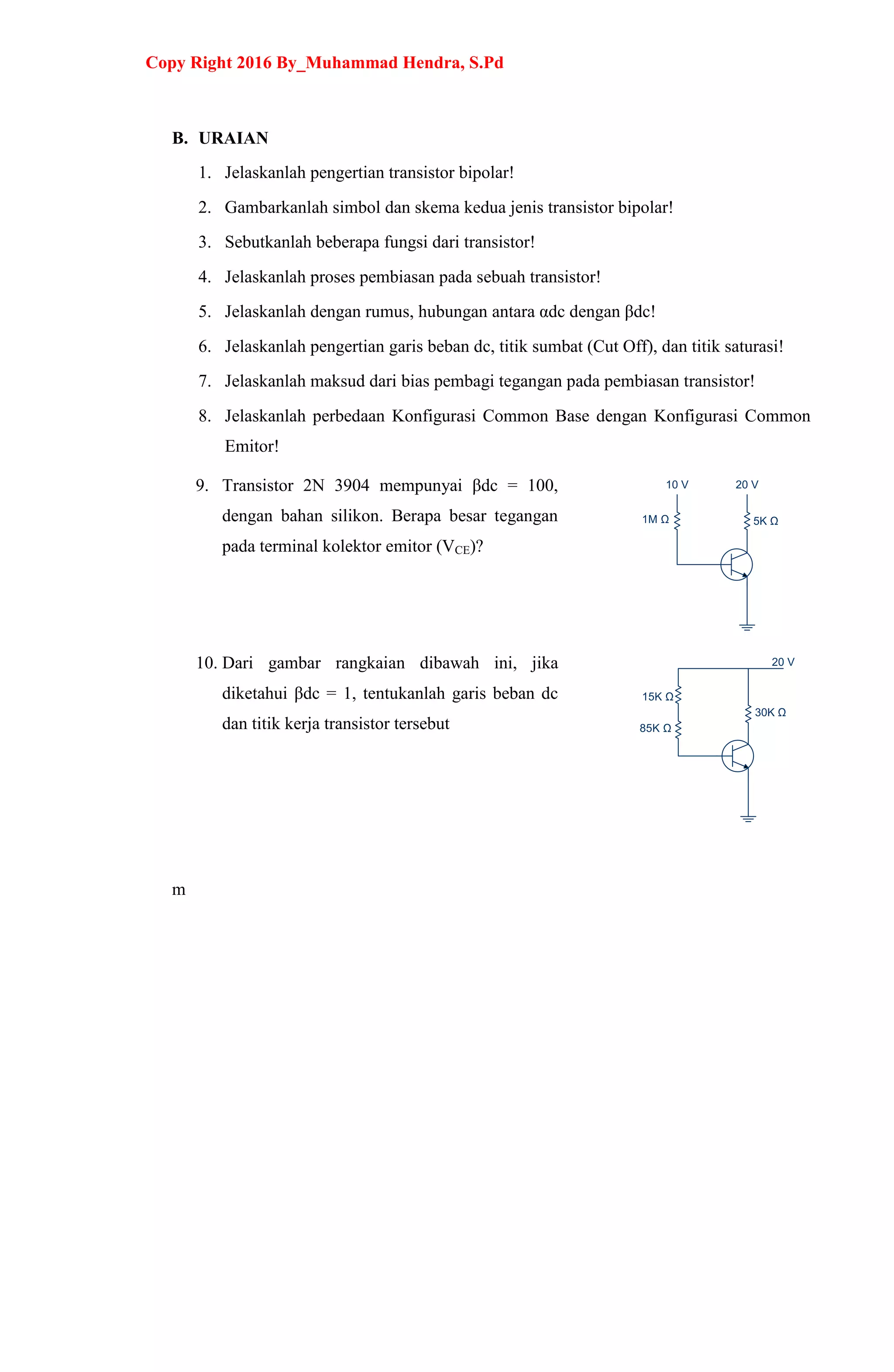 Bank Soal Materi Komponen Transistor | PDF