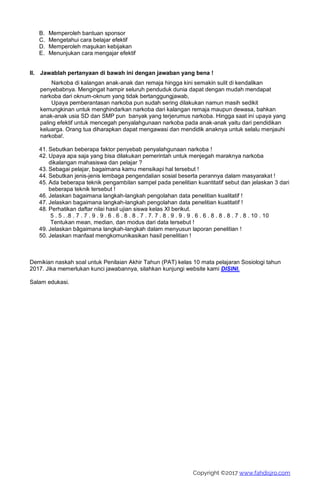 Soal PAT Sosiologi Kelas 10 Beserta Kunci Jawaban (K-2013) Tahun 2017 | PDF
