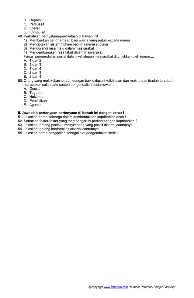 Bank soal sosiologi x ukk 2015 | PDF