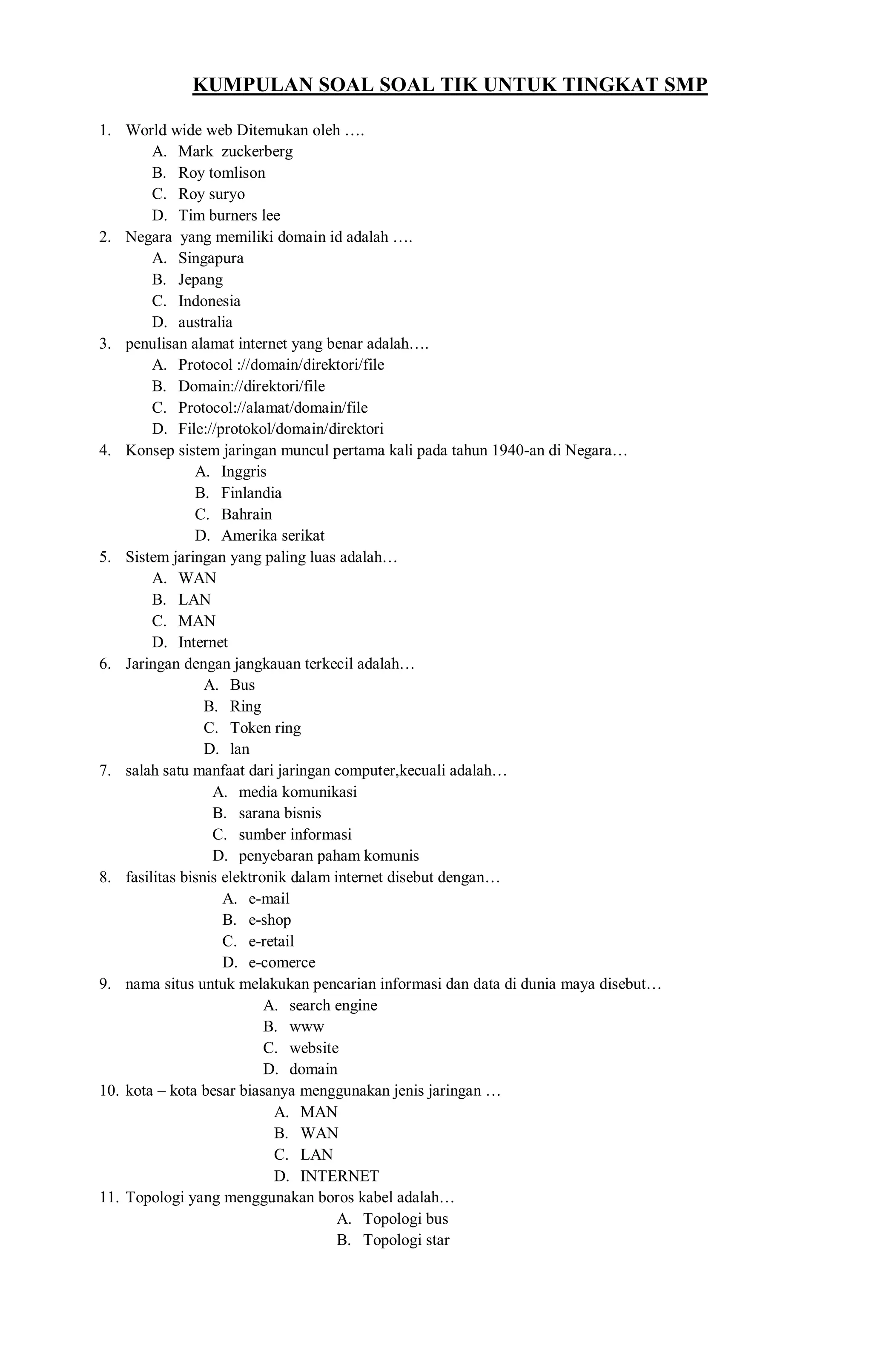 Bank soal tik Untuk tingkat SMP | PDF