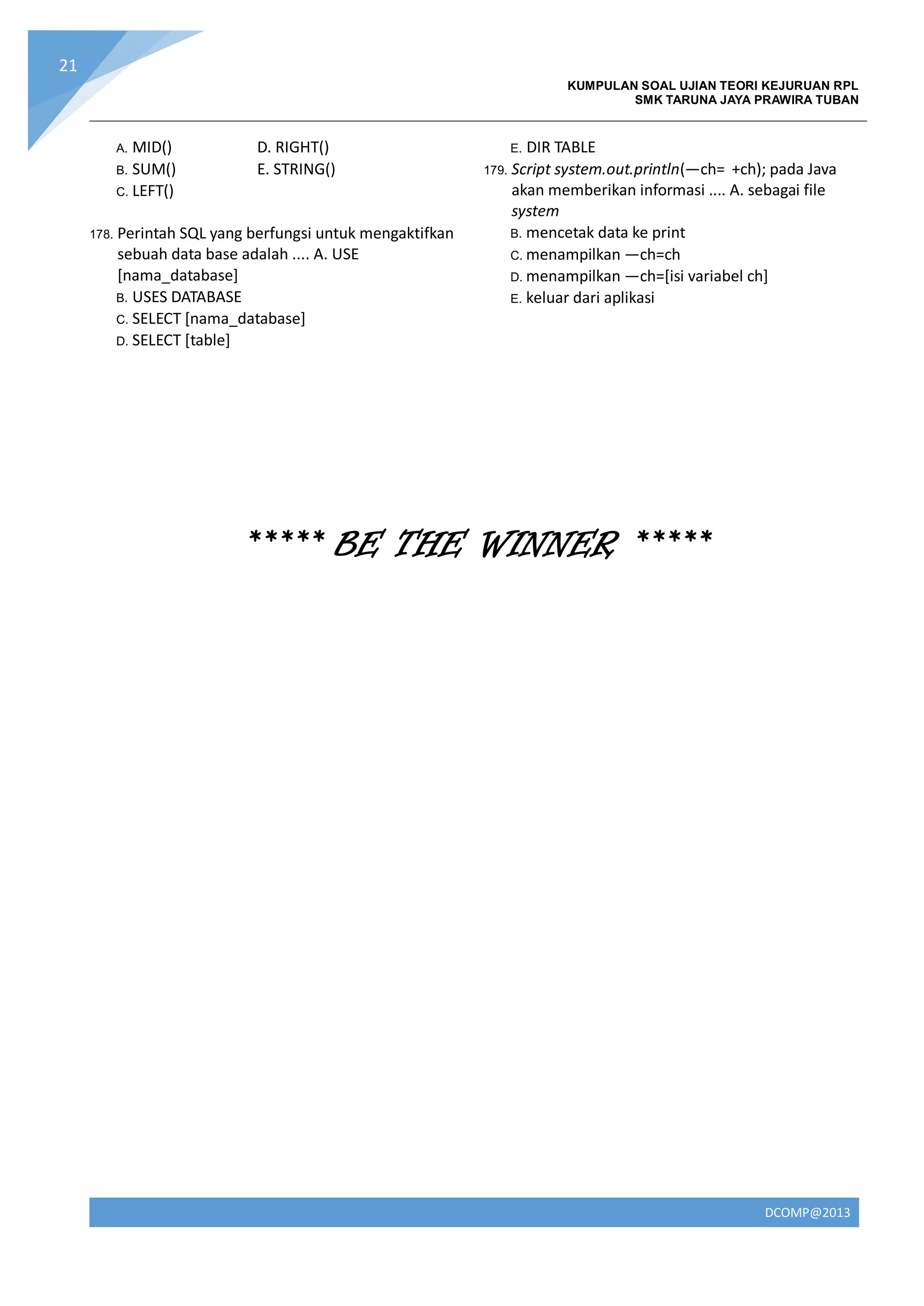 Bank Soal UNAS RPL | PDF