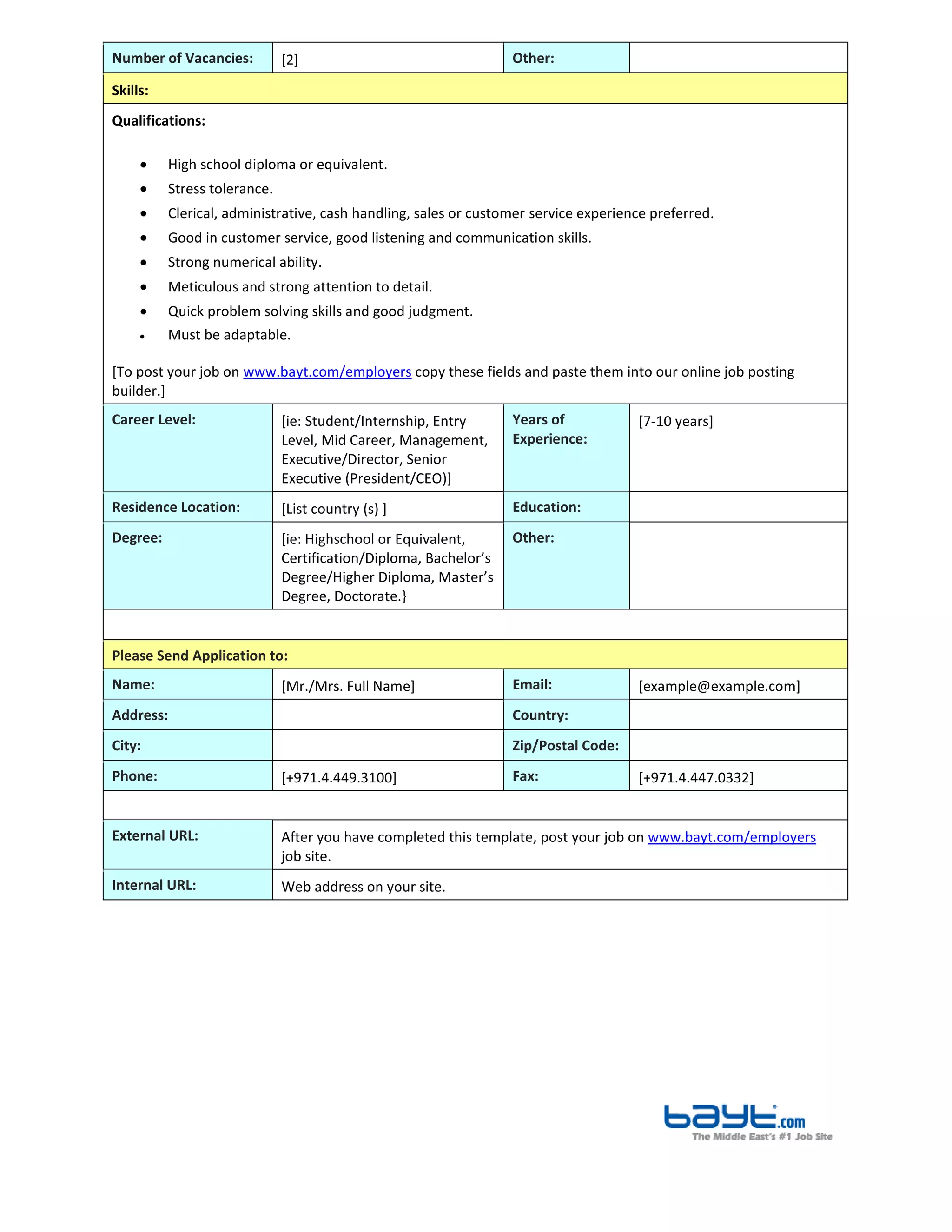 Bank Teller Job Description Template by Bayt.com | Consumer Banking ...