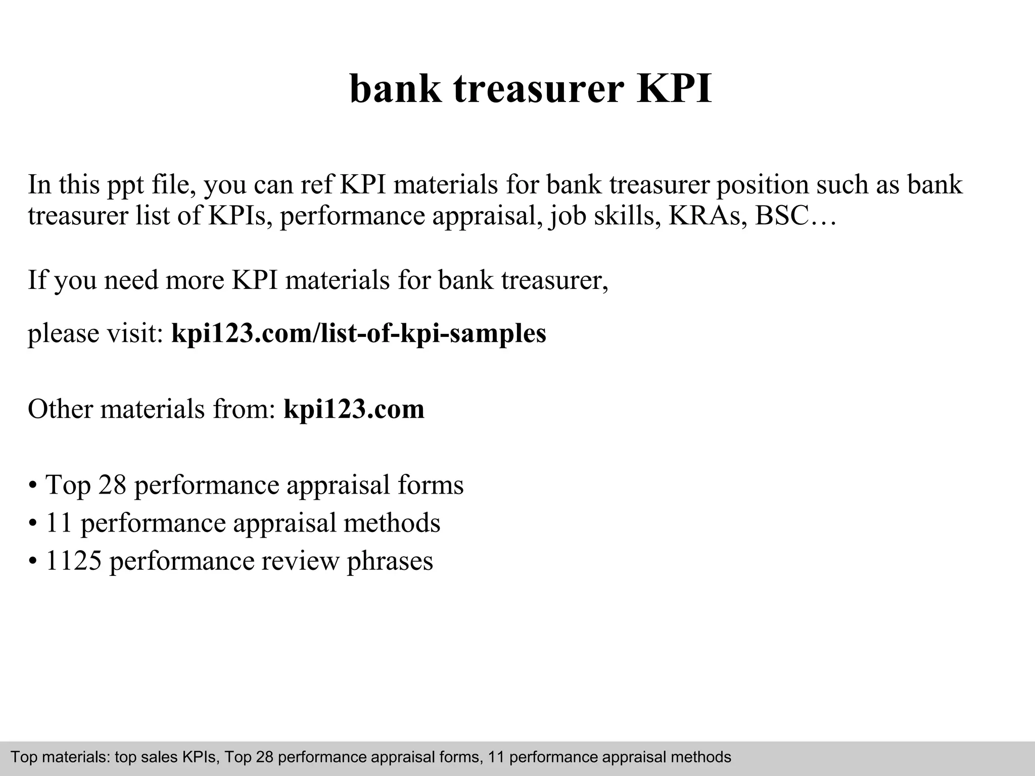 Bank treasurer kpi | PPT