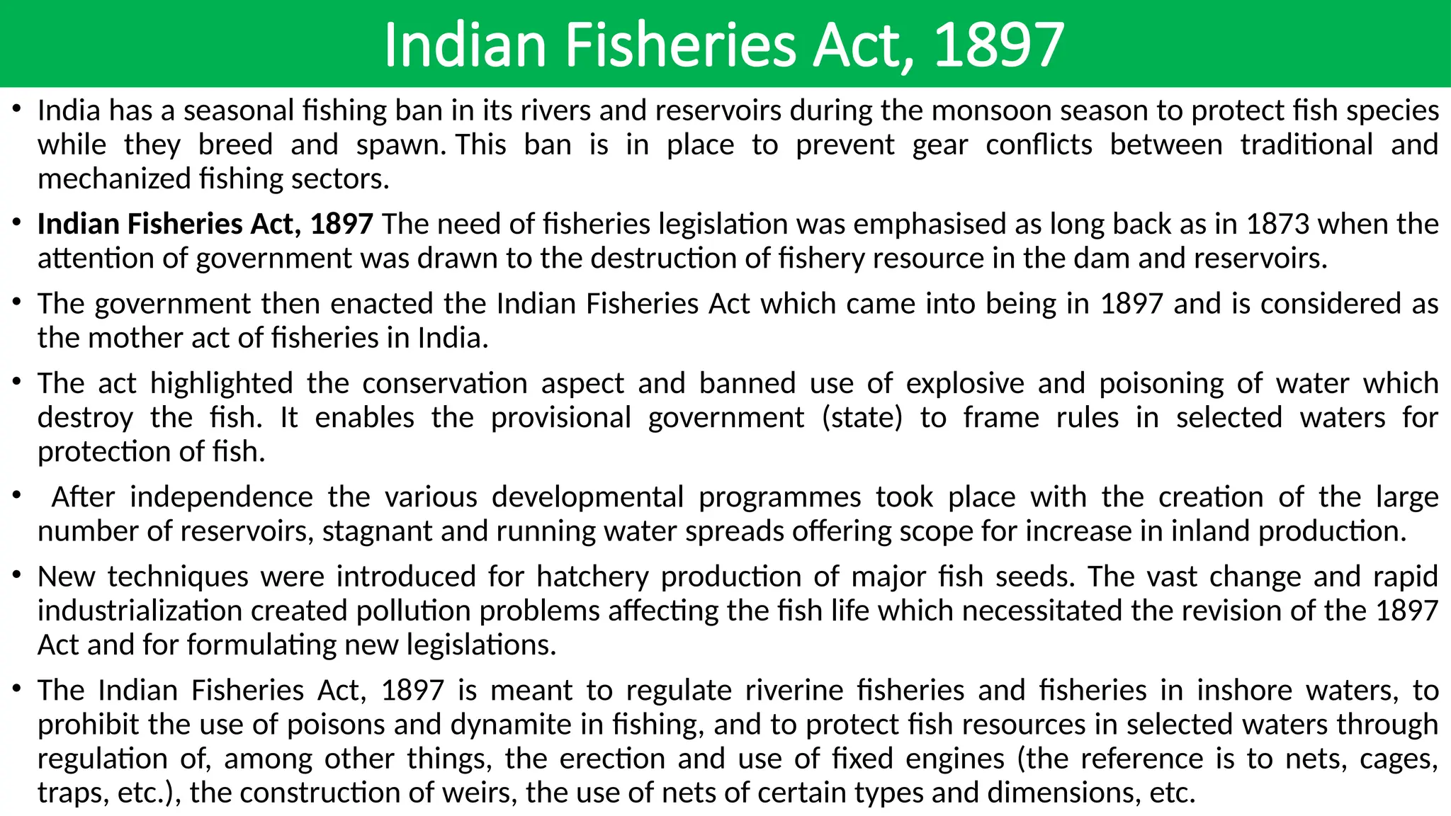 Banned fishes and fisheries regulations in India By B | PPTX