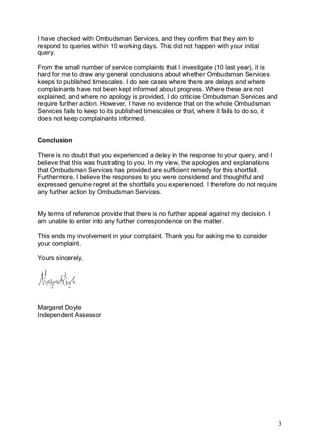 Independent Assessor complaint decision letter 051213