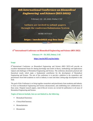 6th International Conference on Biomedical Engineering and Science (BES ...