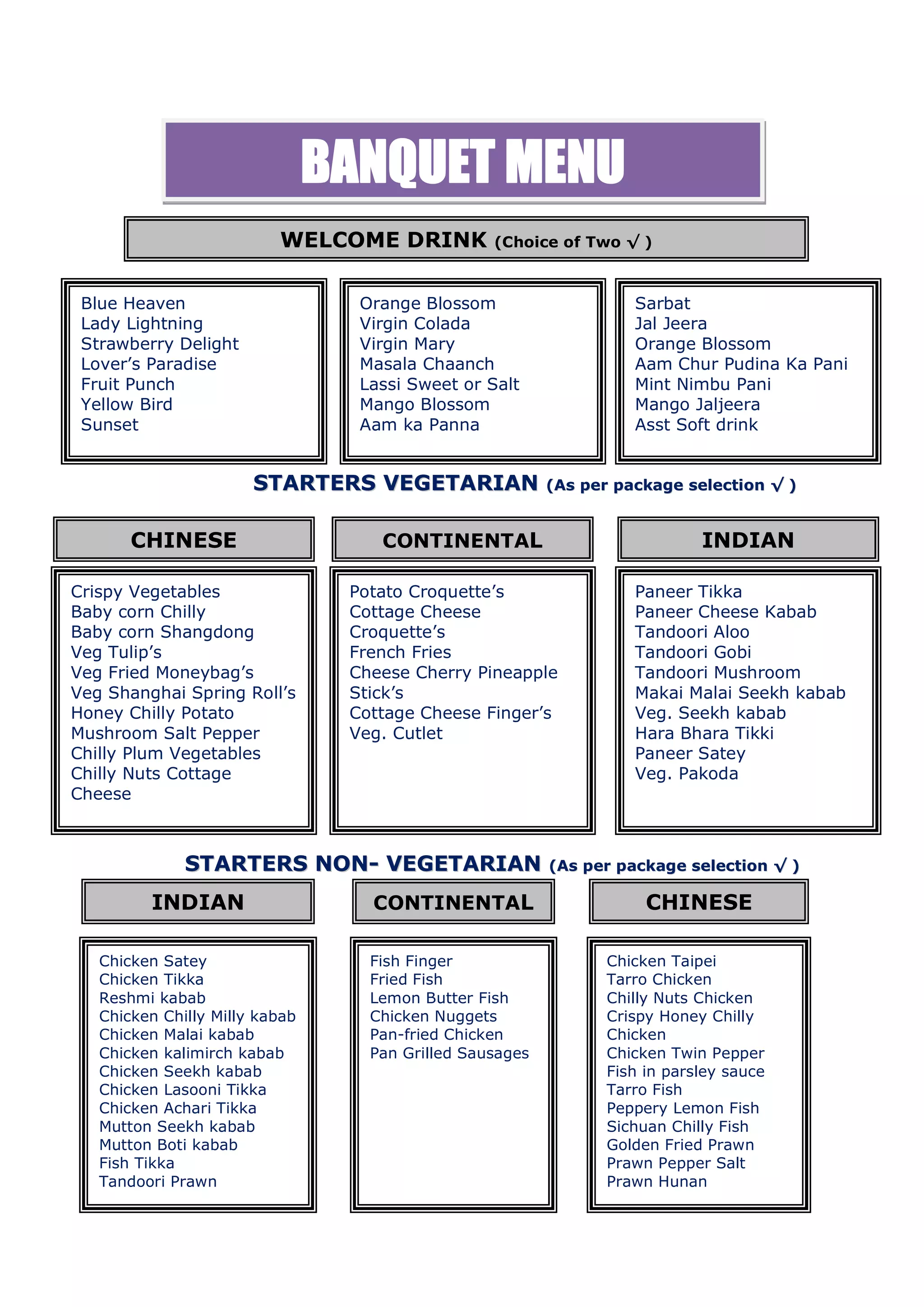 Vegetarian and Non-Vegetarian Starters Menu | PDF
