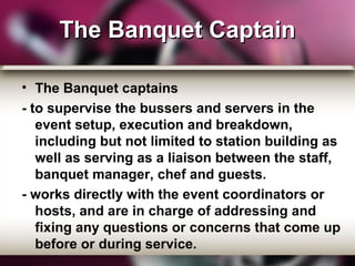 Banquet Personnel Manager, Supervisor and Captain | PPT
