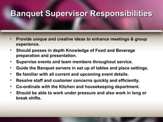 Banquet Personnel Manager, Supervisor and Captain | PPT