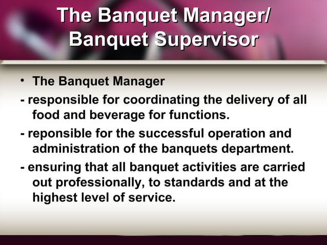 Banquet Personnel Manager, Supervisor and Captain | PPT