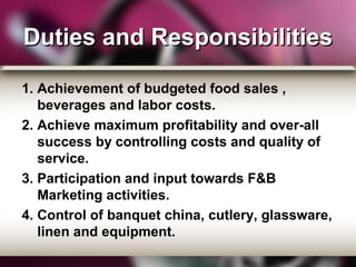 Banquet Personnel Manager, Supervisor and Captain | PPT