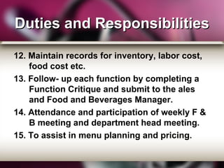 Banquet Personnel Manager, Supervisor and Captain | PPT