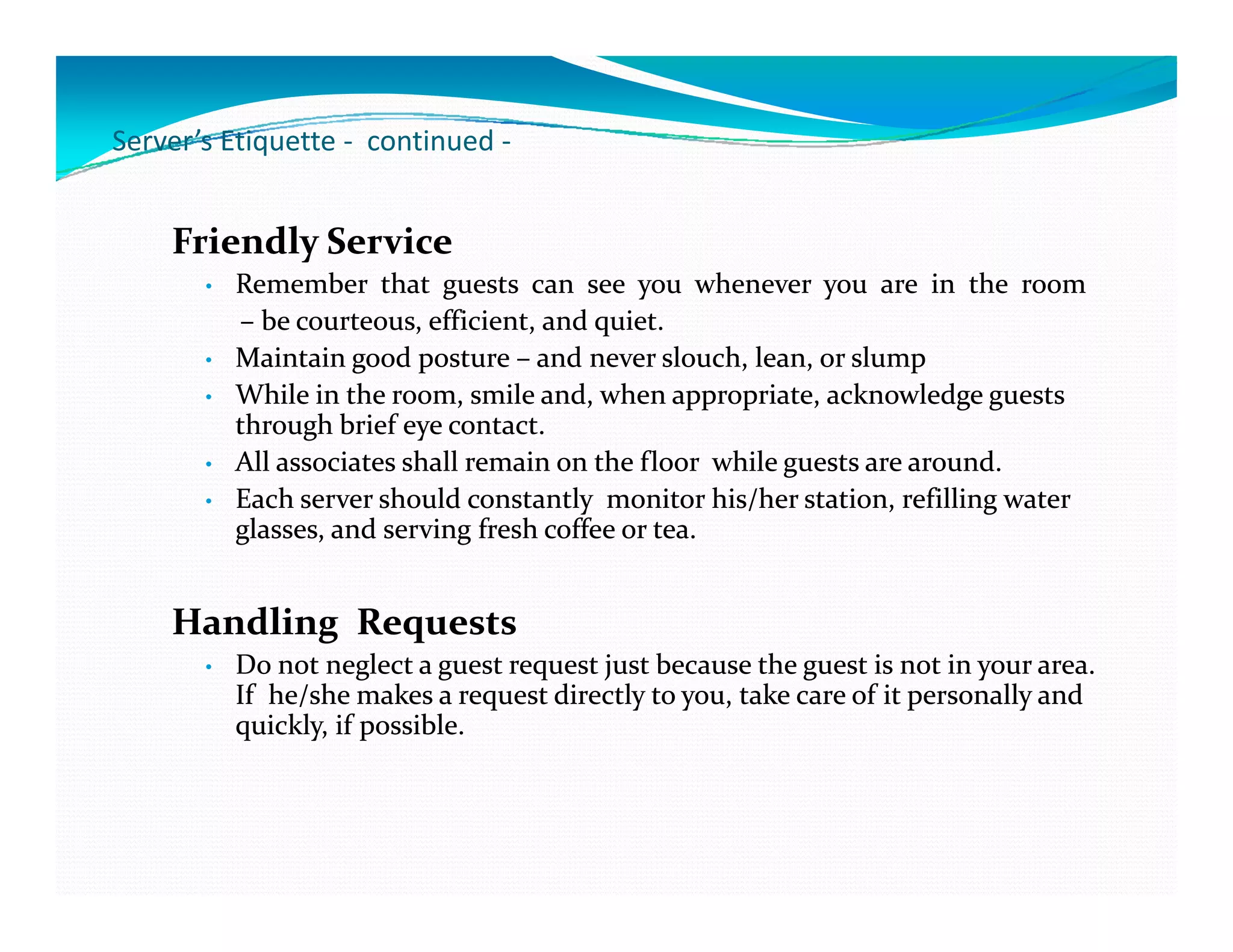 Banquet server basic skill training | PDF