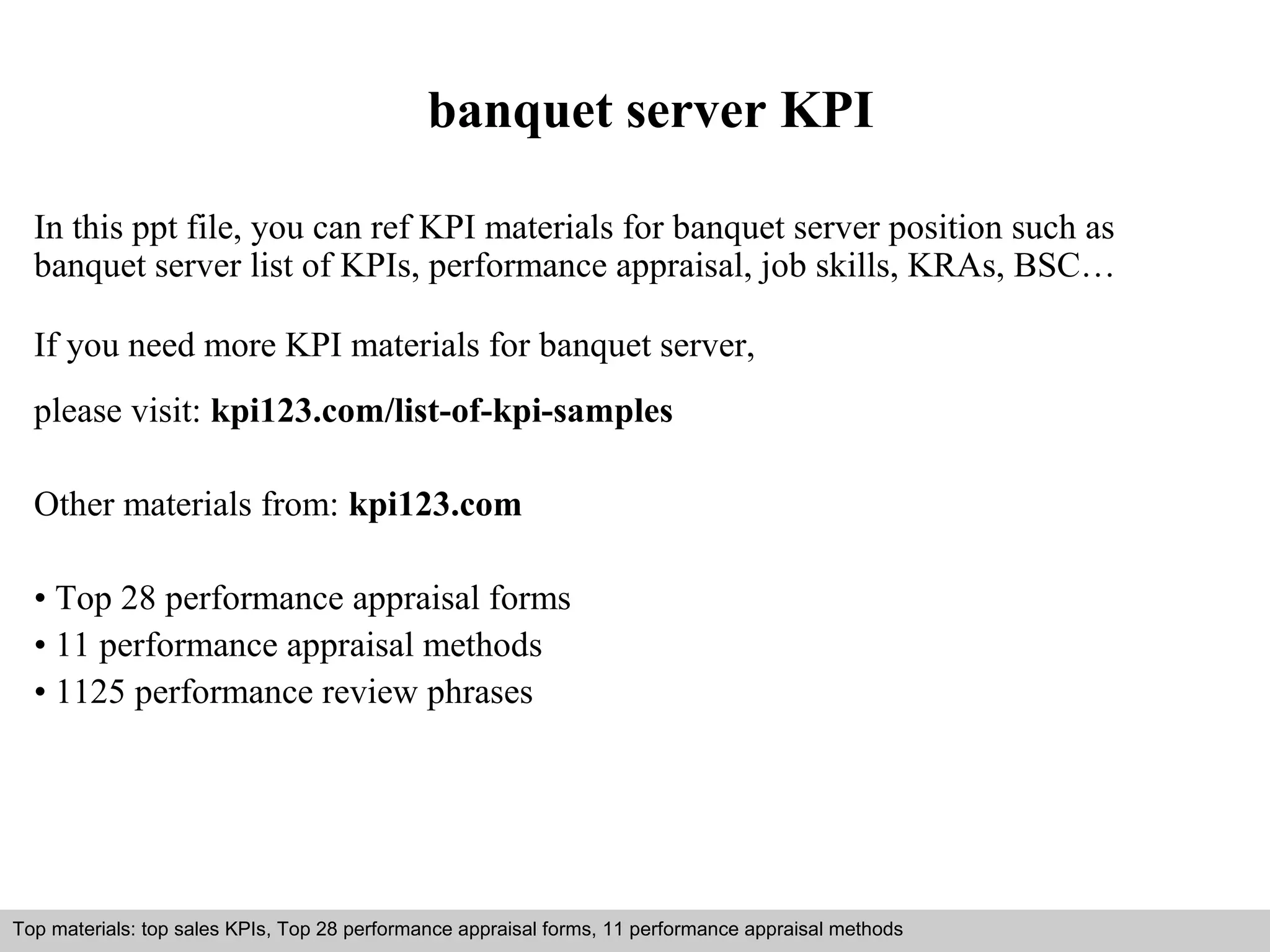 Banquet server kpi | PPT