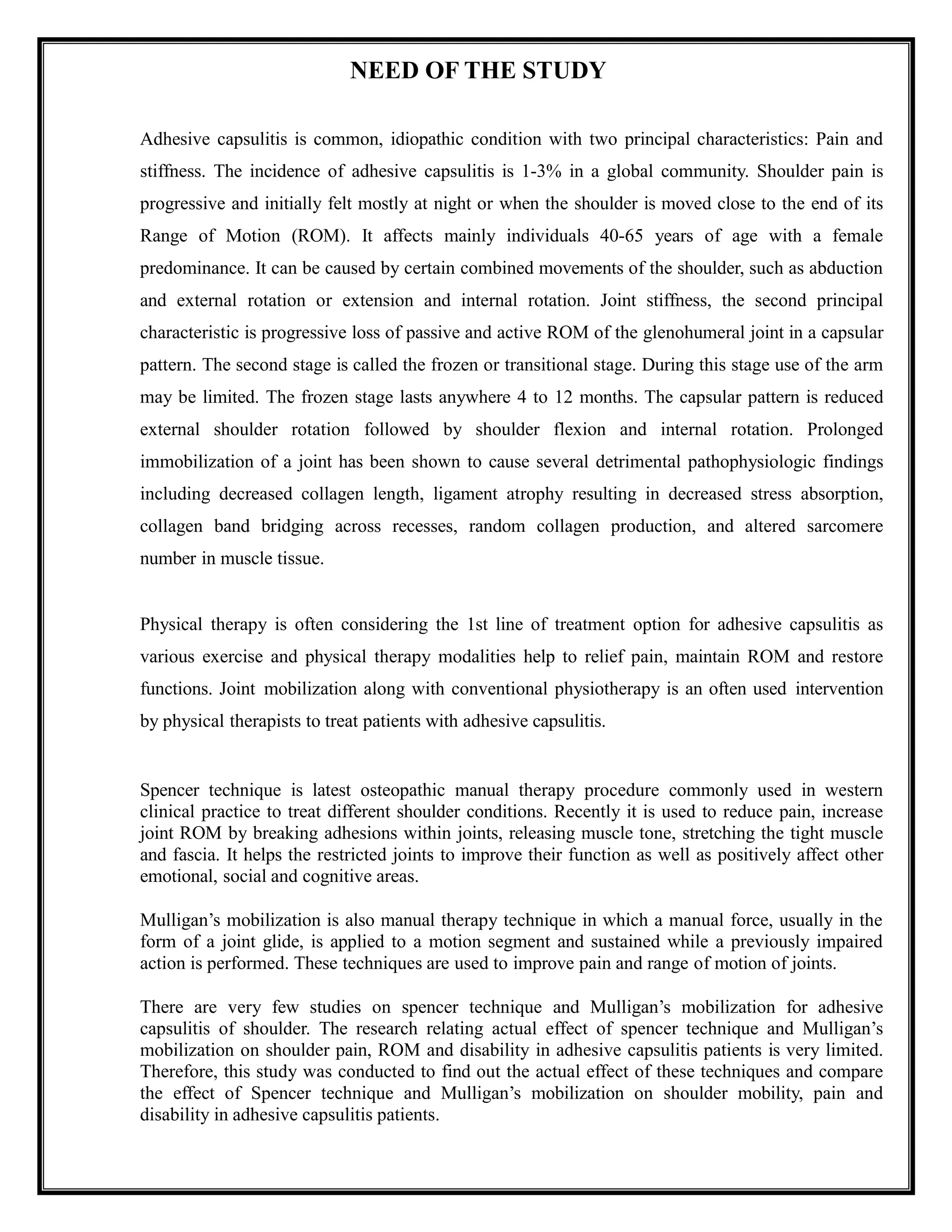 EFFECT OF SPENCER TECHNIQUE V/S MULLIGAN'S MOBILIZATION | PPTX