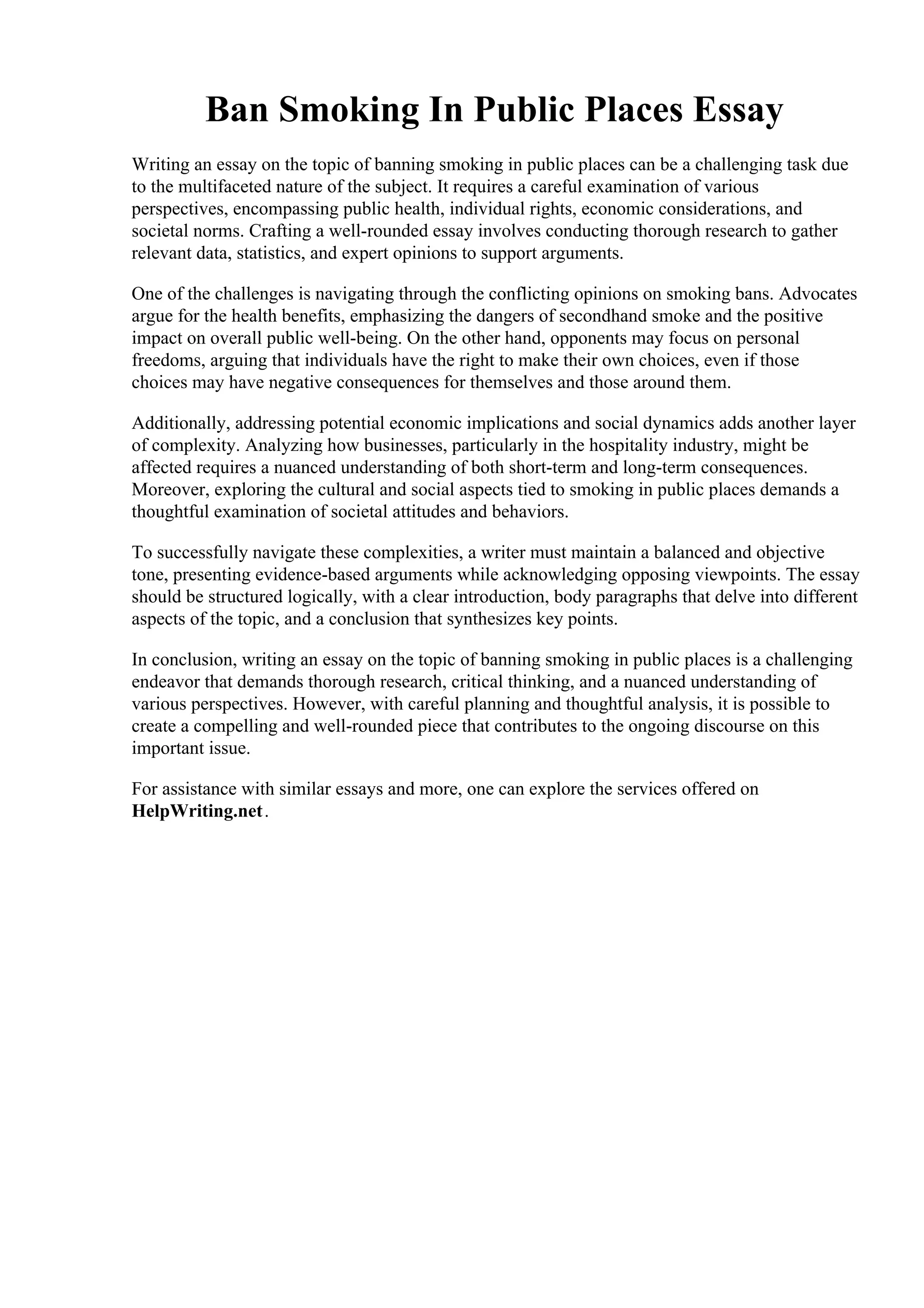 Ban Smoking In Public Places Essay | PDF | Civic affairs | Politics