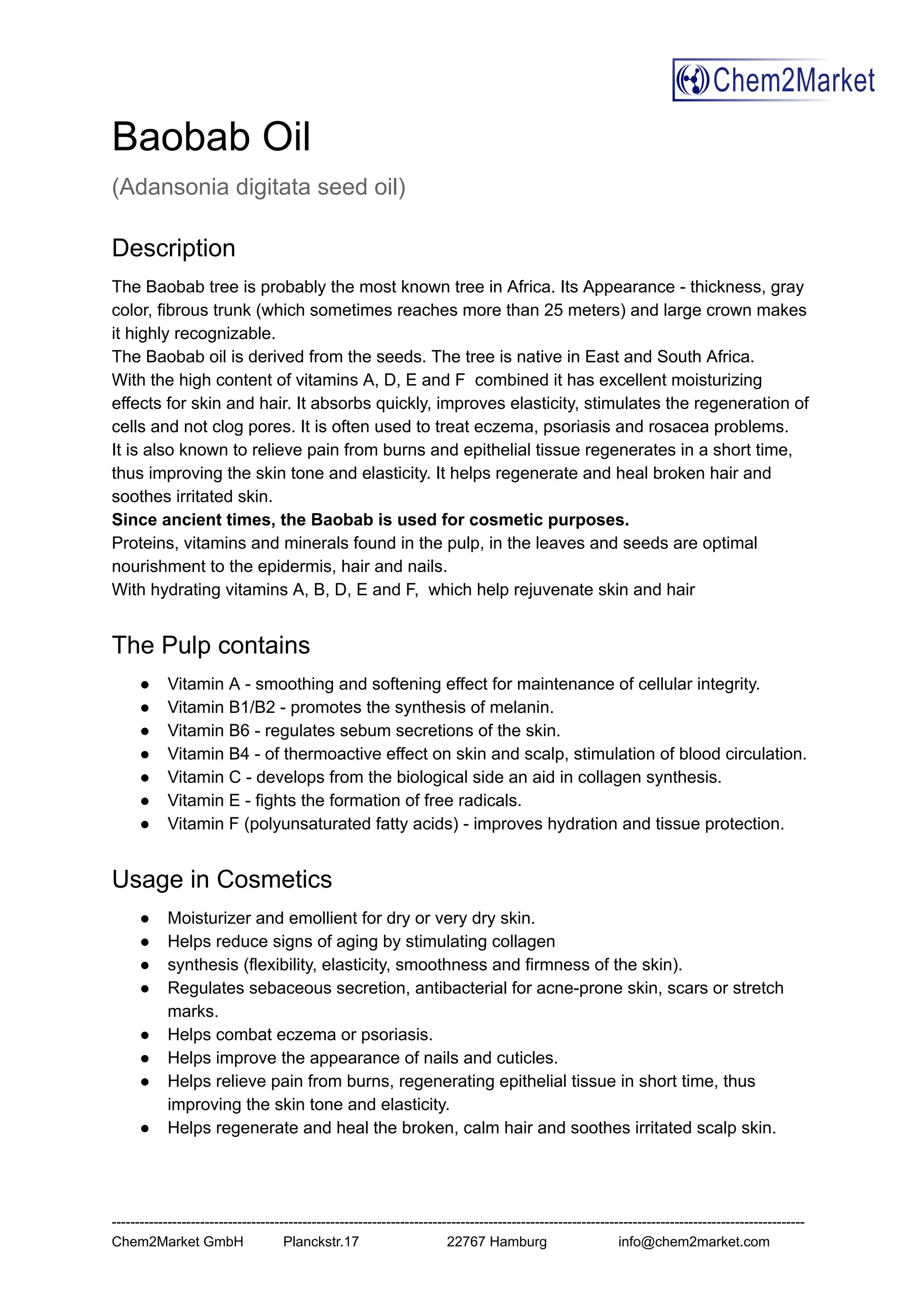 Baobab oil (adansonia digitata seed oil) from chem2 market | PDF