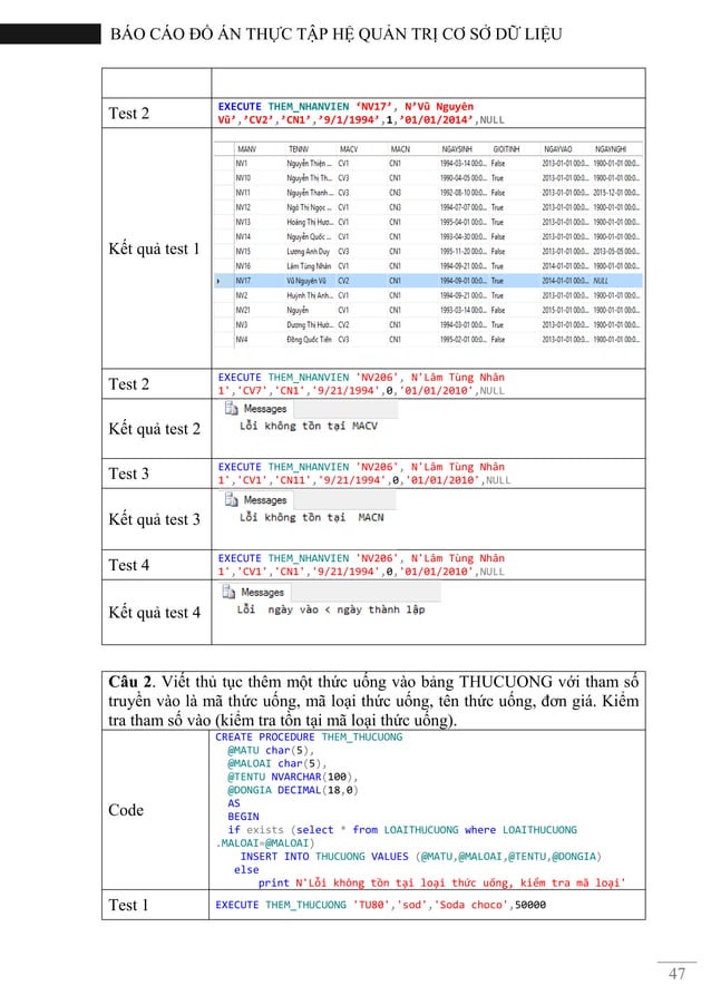 báo cáo hệ quản trị cơ sỡ dữ liệu hệ thống bán cà phê | PDF