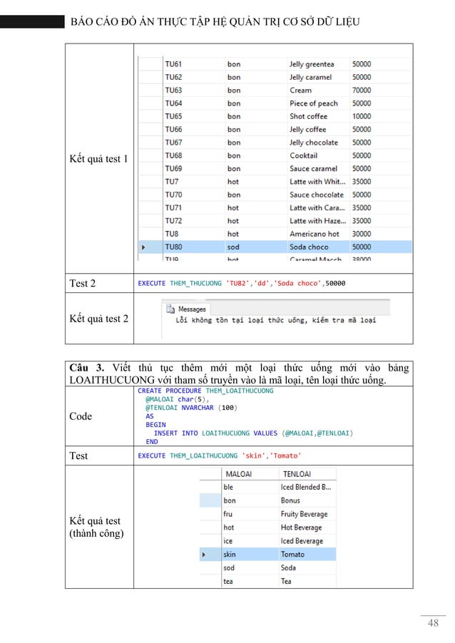 báo cáo hệ quản trị cơ sỡ dữ liệu hệ thống bán cà phê | PDF
