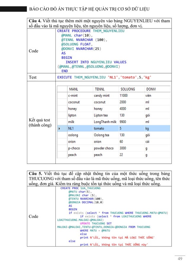 báo cáo hệ quản trị cơ sỡ dữ liệu hệ thống bán cà phê | PDF