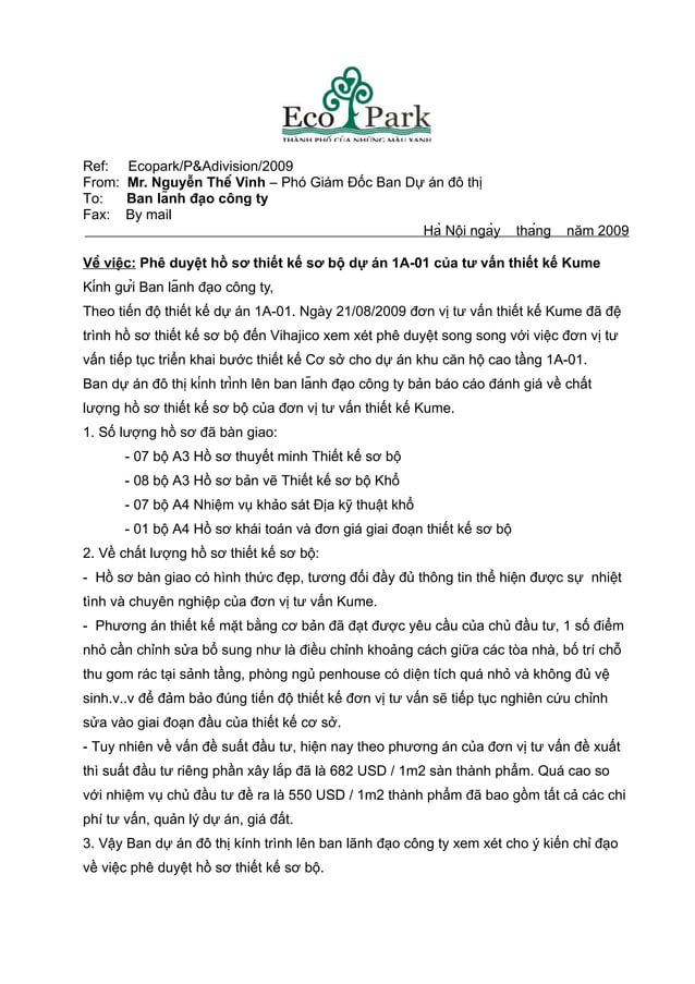 Bao Cao Danh Gia Tkkt So Bo Du An 1 A 01 | PDF