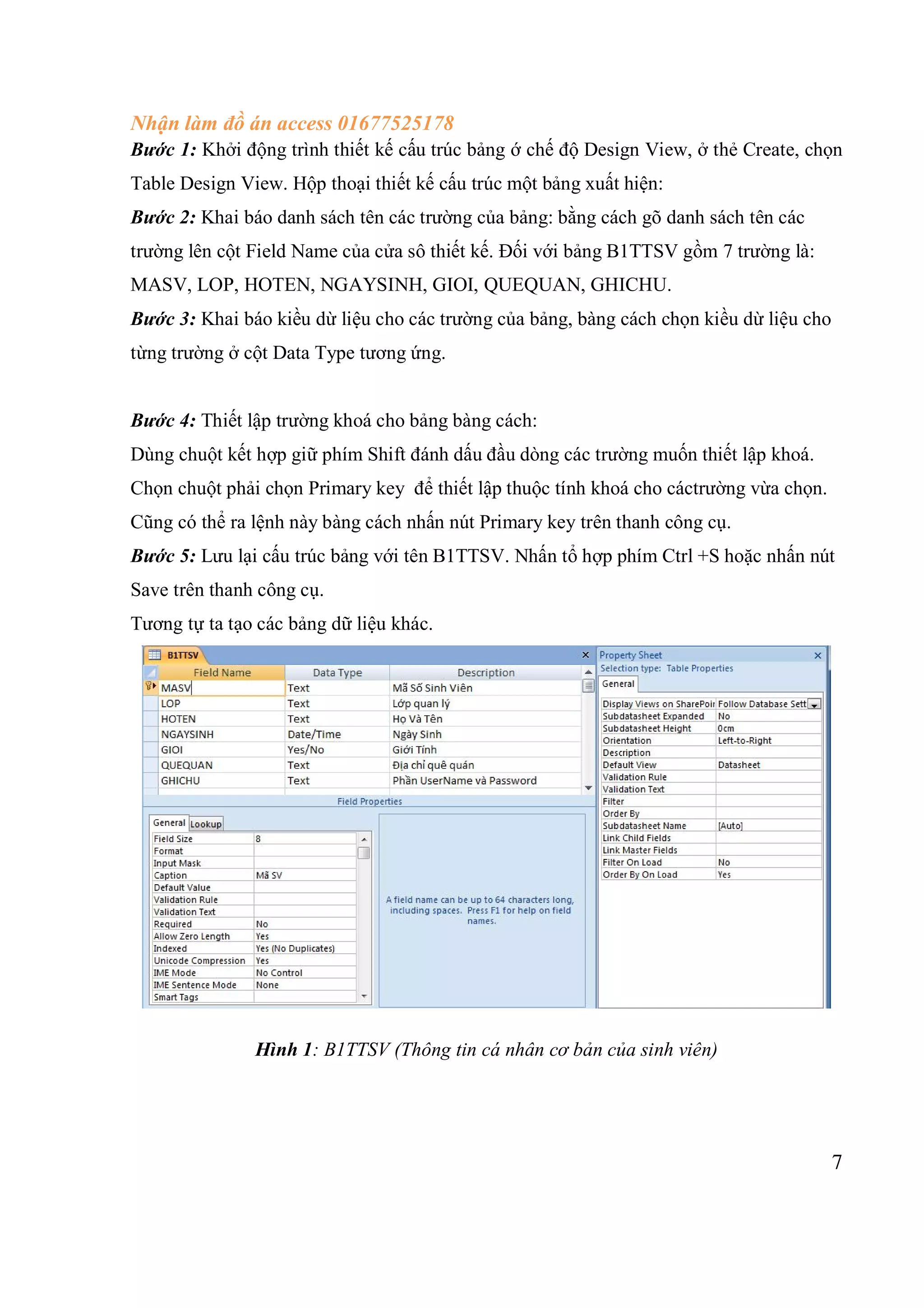 Báo cáo Quản lý Sinh viên Làm Đồ án Access 01677525178 | PDF