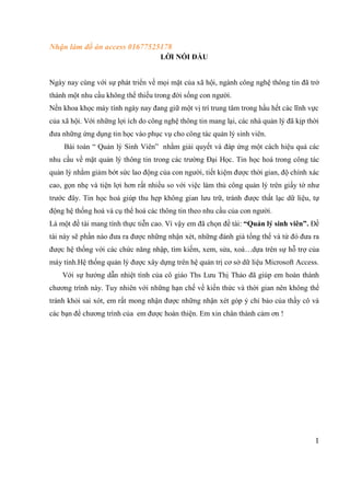 Báo cáo Quản lý Sinh viên Làm Đồ án Access 01677525178 | PDF