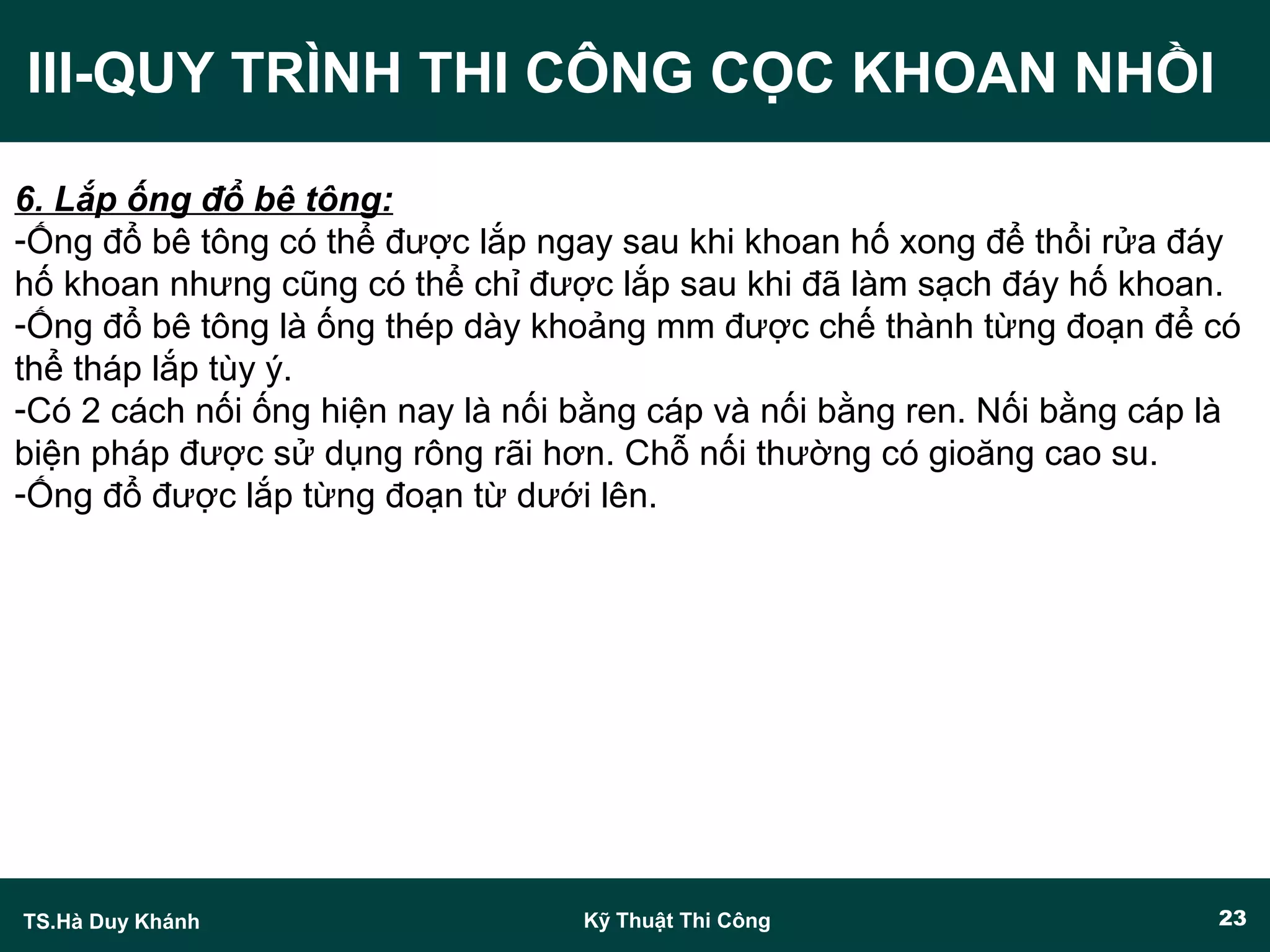 Thi công cọc khoan nhồi | PPT