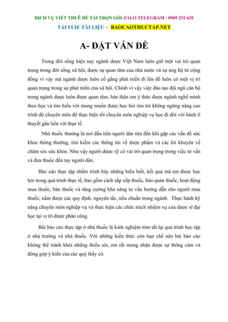 Báo Cáo Thực Tập Bán Thuốc Trong Nhà Thuốc | DOCX