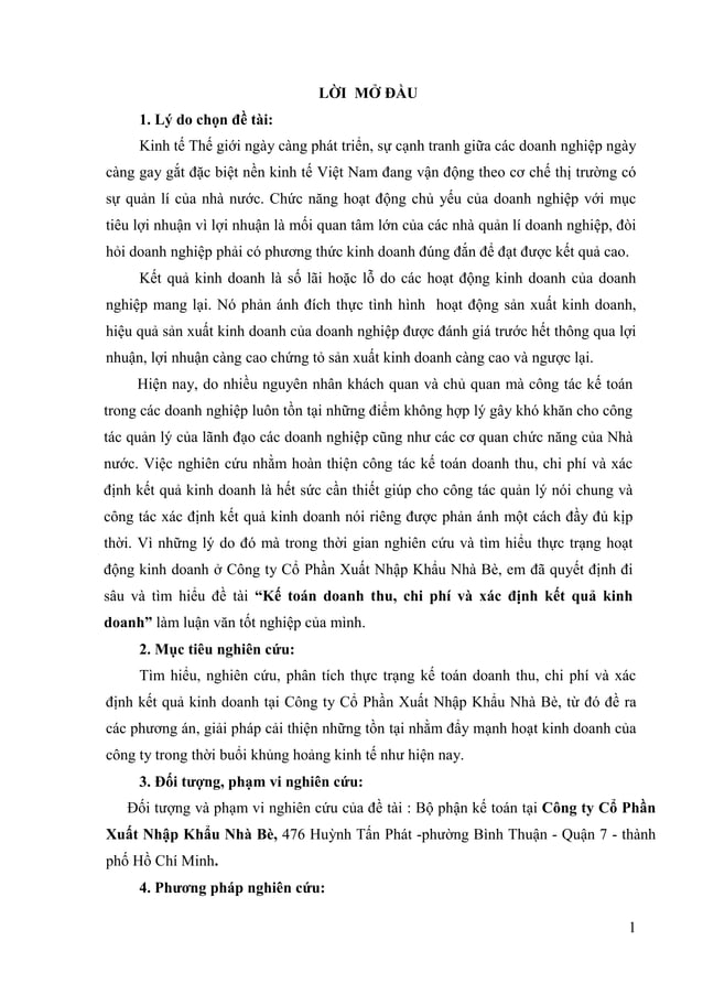 Báo Cáo Thực Tập Kế Toán Doanh Thu, Chi Phí Và Xác Định Kết Quả Kinh Doanh Tại Công Ty Xuất Nhập ...