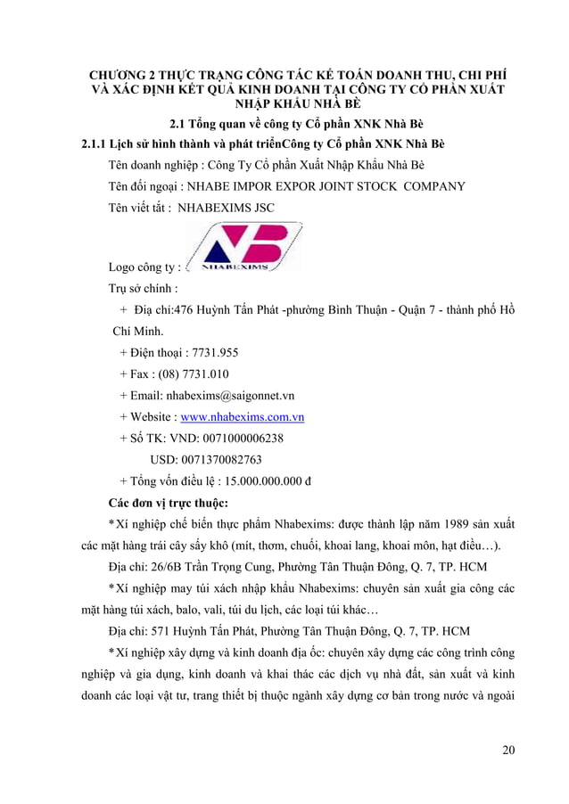 Báo Cáo Thực Tập Kế Toán Doanh Thu, Chi Phí Và Xác Định Kết Quả Kinh Doanh Tại Công Ty Xuất Nhập ...