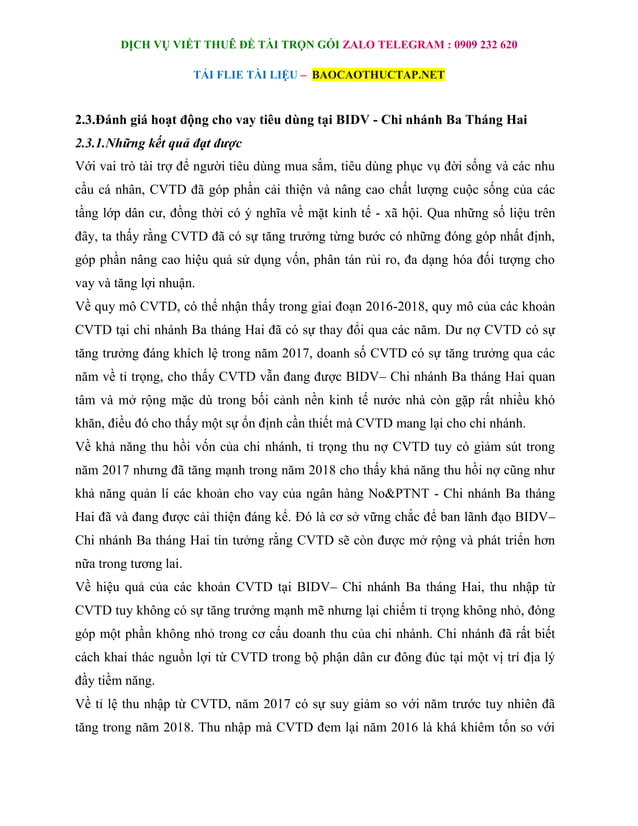 Báo Cáo Thực Tập Thực Trạng Cho Vay Tiêu Dùng Tại Bidv | DOCX