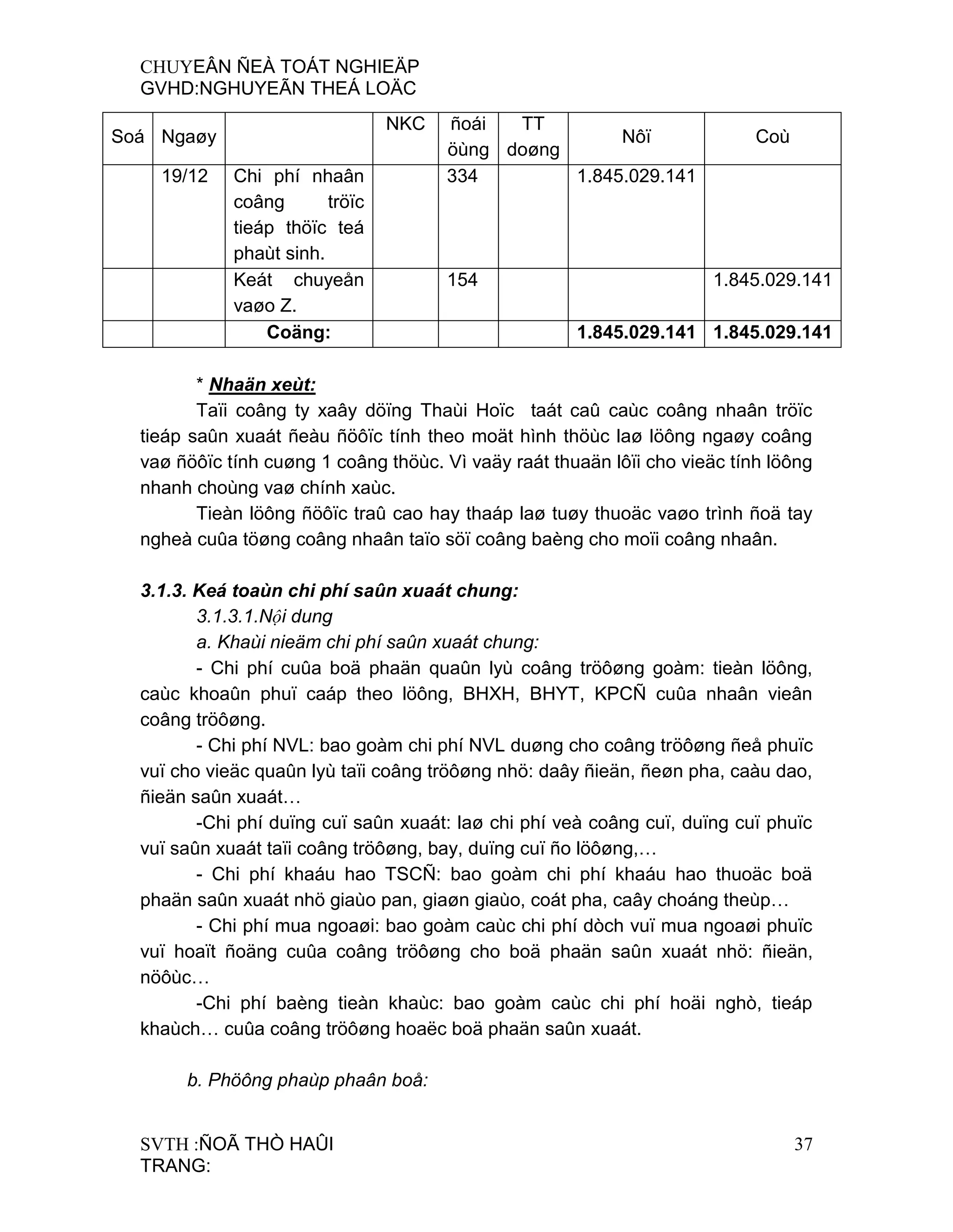 Bao cao thuc tap chi phi san xuat | PDF