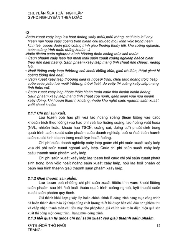 Bao cao thuc tap chi phi san xuat | PDF