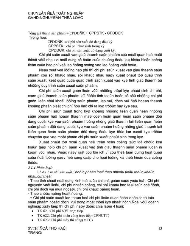 Bao cao thuc tap chi phi san xuat | PDF