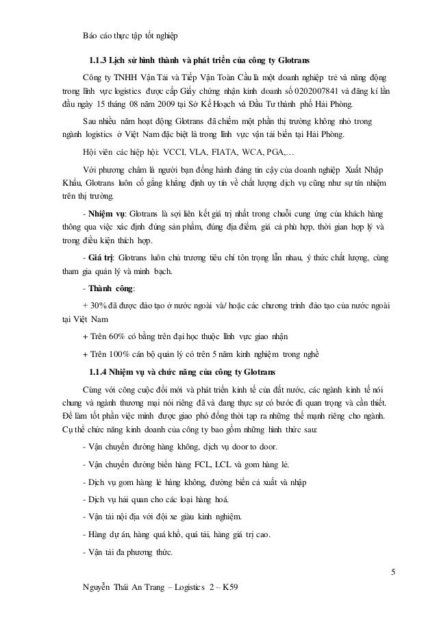 Báo cáo thực tập hoạt động kinh doanh tại công ty logistic,9 điểm | DOCX